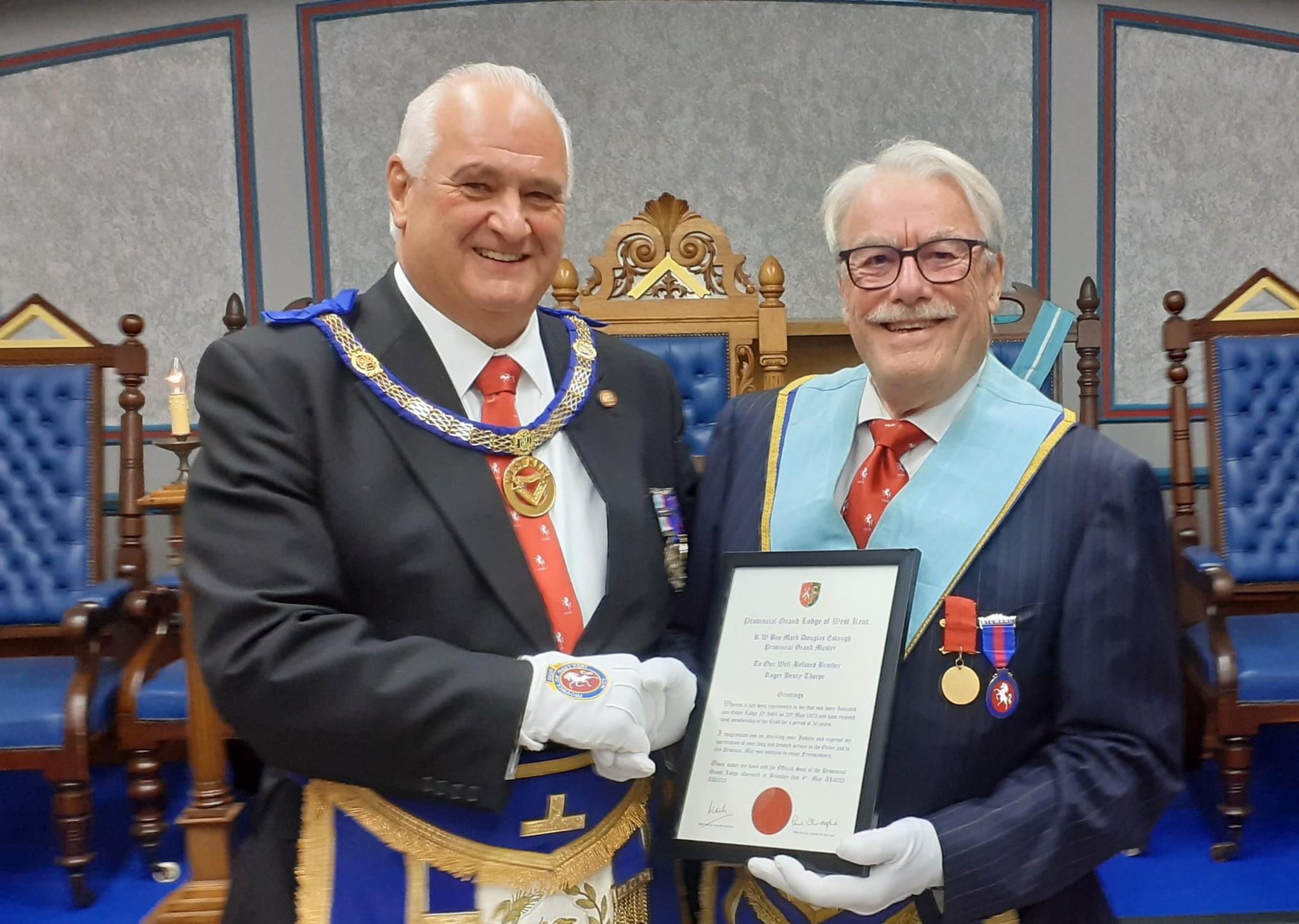 Congratulations W. Bro Roger Thorpe on 50 years in Freemasonry ...
